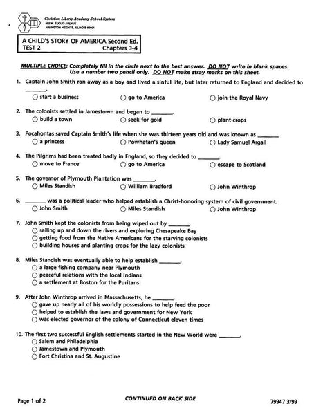 A Child's Story of America Test Packet, 2nd Edition (4th Grade) | R.O.C ...