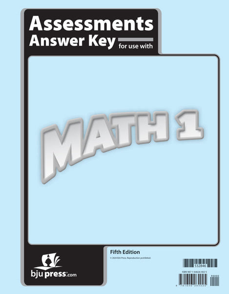 BJU Press Math 1 Assessments Answer Key, 5th Edition | R.O.C.K. Solid ...