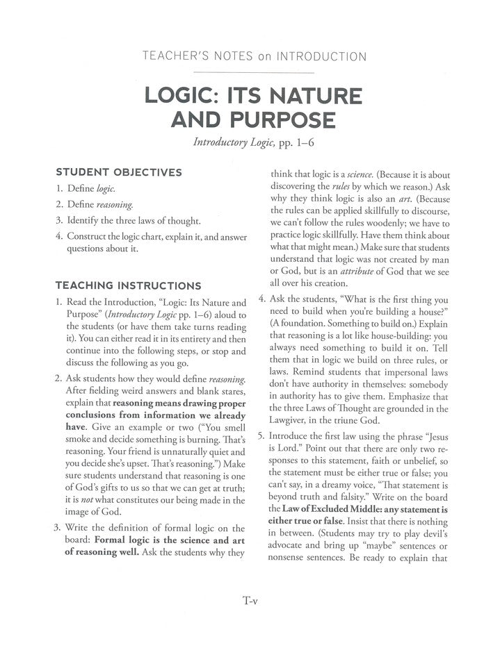 Introductory Logic: The Fundamentals of Thinking Well Teacher's Edition ...