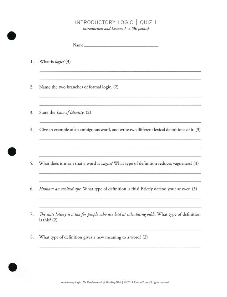 Introductory Logic: The Fundamentals of Thinking Well Test & Quiz ...