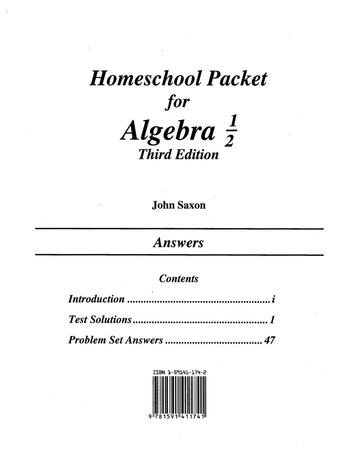 Saxon Math Algebra 1/2 Answer Keys & Tests, 3rd Edition | R.O.C.K ...