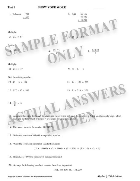 Saxon Math Algebra 1/2 Answer Keys & Tests, 3rd Edition | R.O.C.K ...