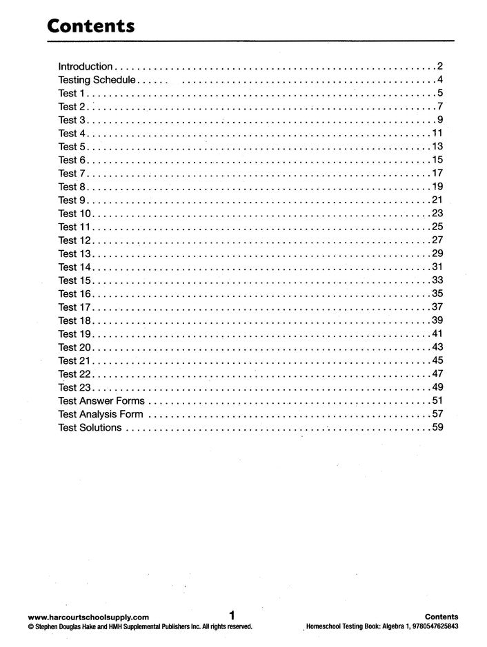 Saxon Math Algebra 1 Testing Book, 4th Edition | R.O.C.K. Solid Home ...
