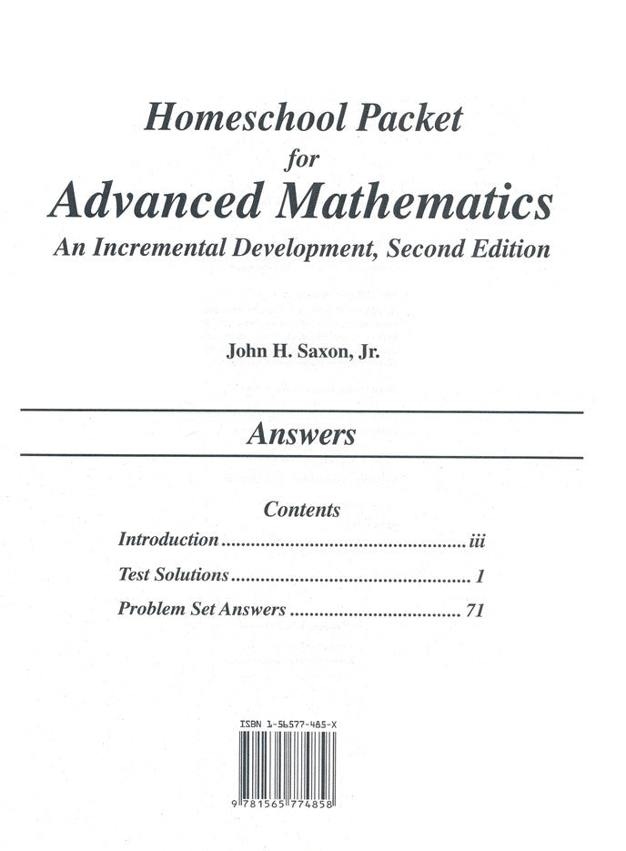 Saxon Math Advanced Math Answer Keys & Tests, 2nd Edition | R.O.C.K ...