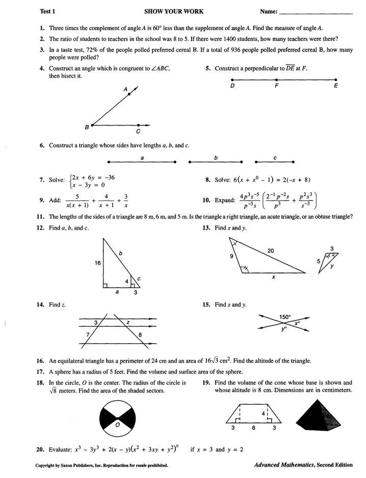 Saxon Math Advanced Math Extra Test, 2nd Edition | R.O.C.K. Solid Home ...