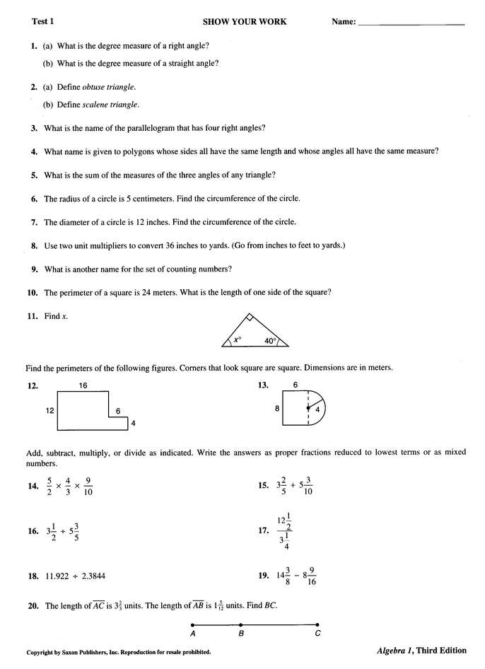 Saxon Math Algebra 1 Extra Test, 3rd Edition | R.O.C.K. Solid Home ...